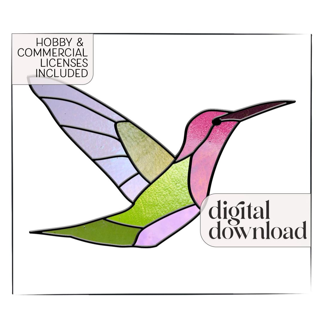 Hummingbird Stained Glass Pattern: Beginner-friendly Template PDF & PNG ...