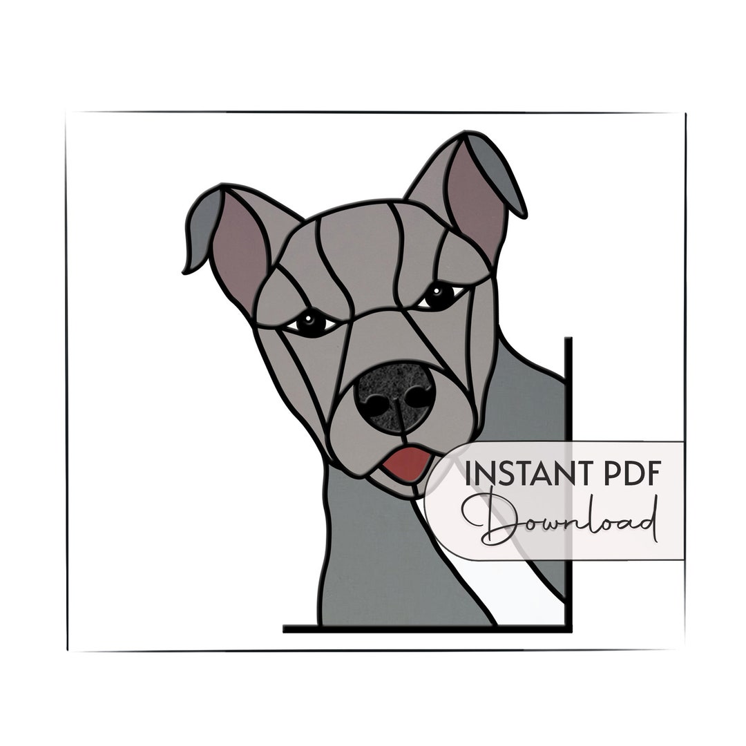 American Pitbull Terrier Stained Glass Dog Pattern, Digital Download ...