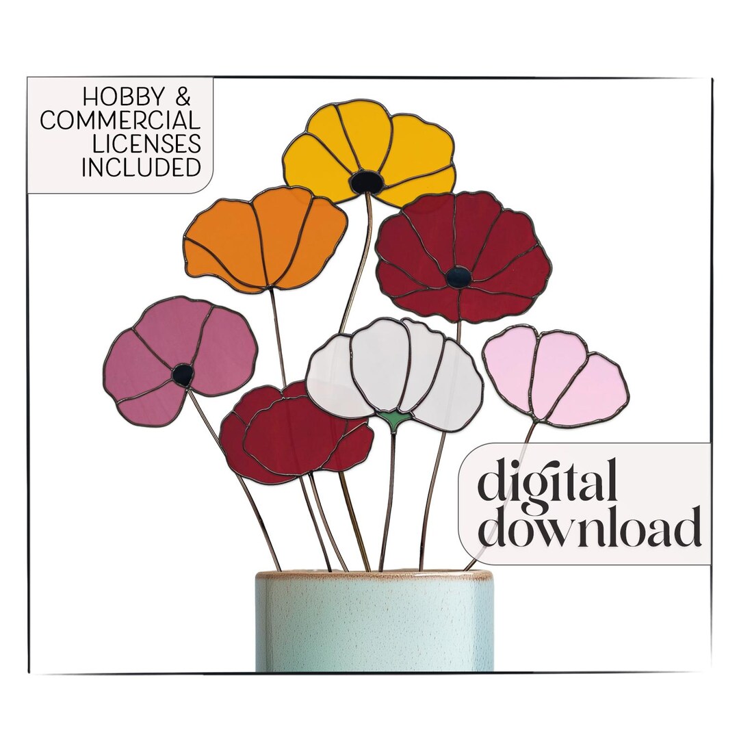 Poppy Flower Stem Stained Glass Patterns & Pngs, Designs for Glass ...