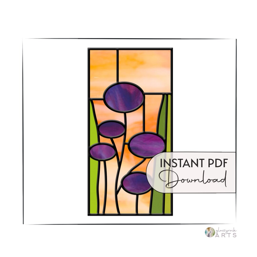 Modern Stained Glass Flower Pattern, Printable Flower Stained Glass ...