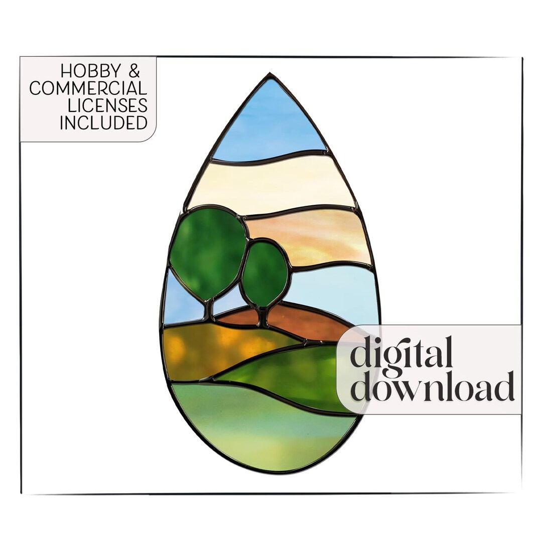 Raindrop Landscape Stained Glass Pattern, Modern Stained Glass, Digital ...