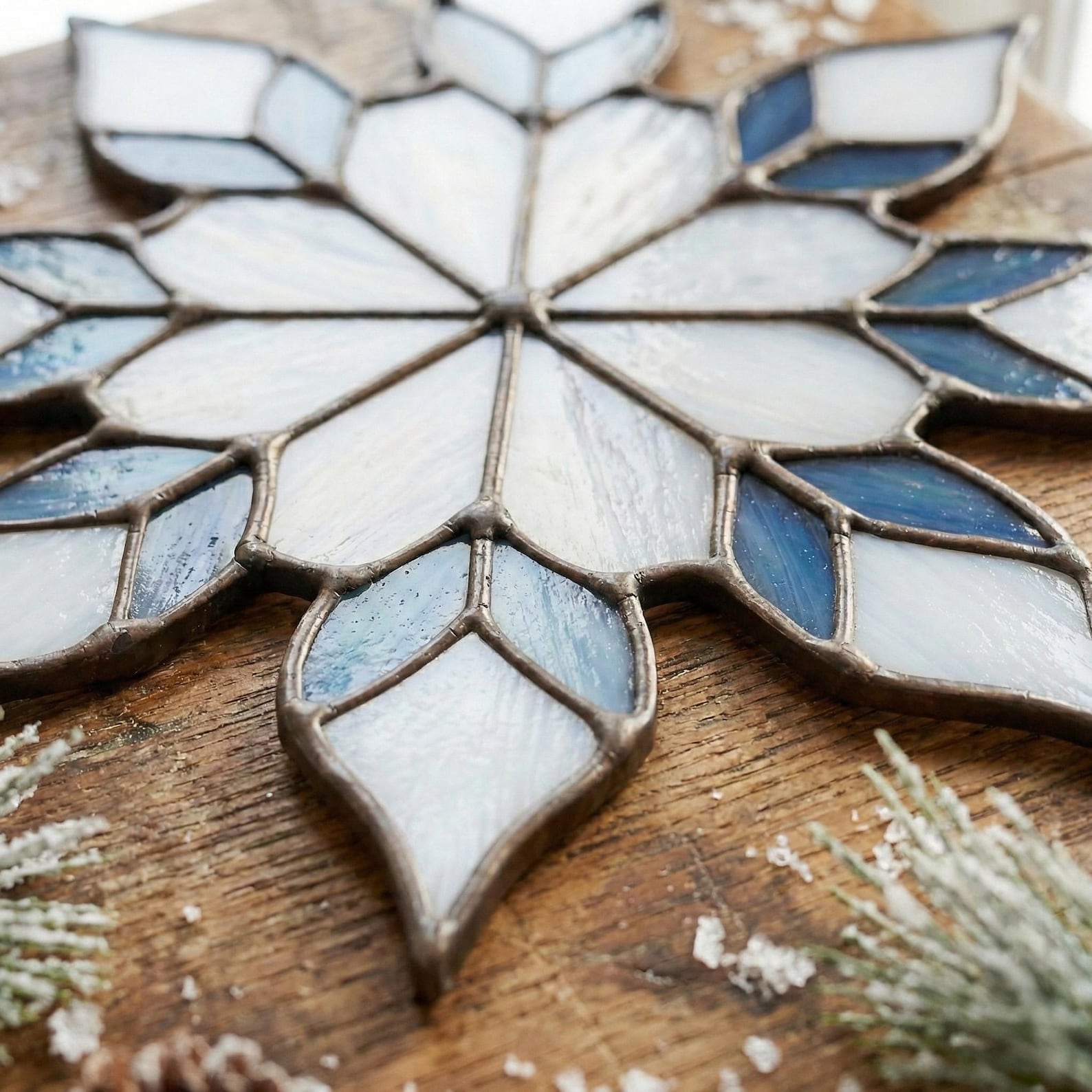 Snowflake Stained Glass Pattern: Modern Sun Catcher Template (PNG & PDF ...