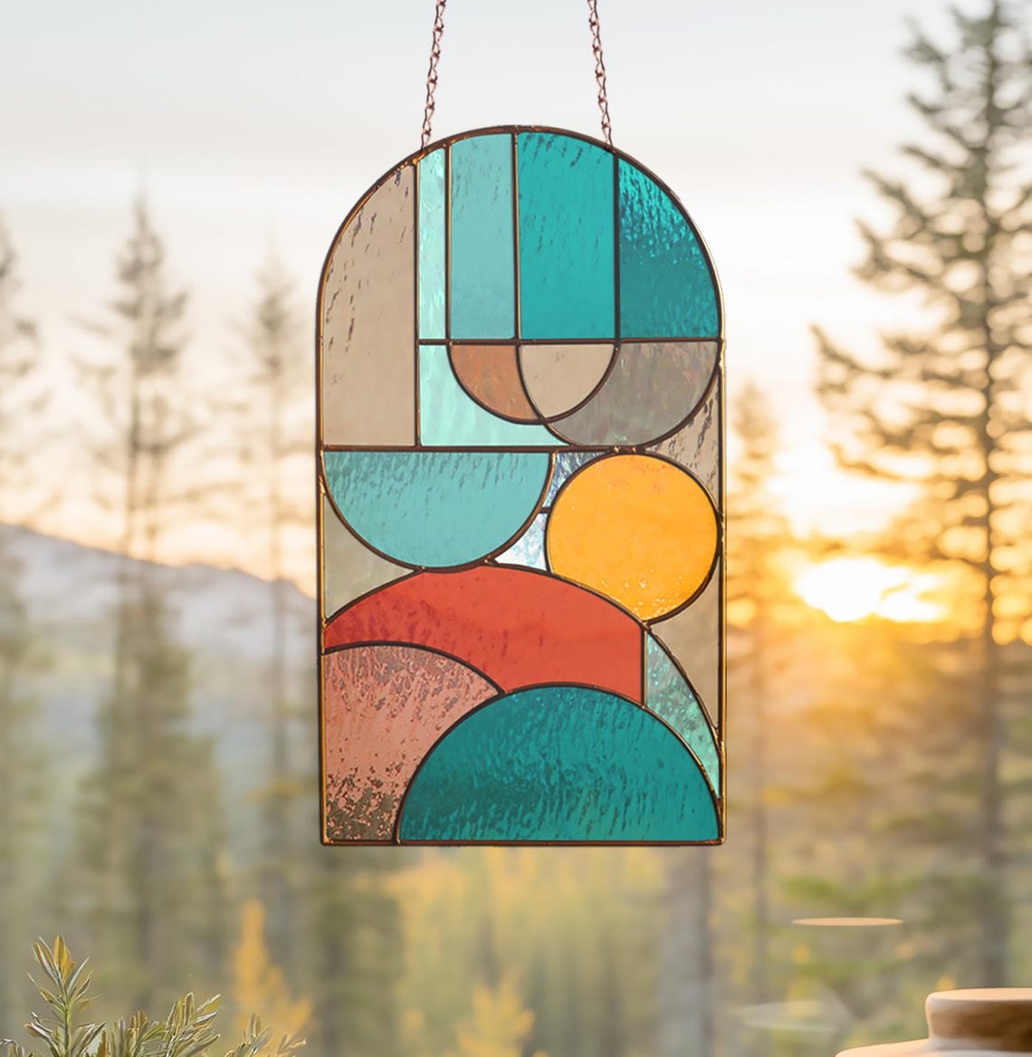 Bauhaus Arch Stained Glass Pattern: Geometric Design Suncatcher (PNG ...