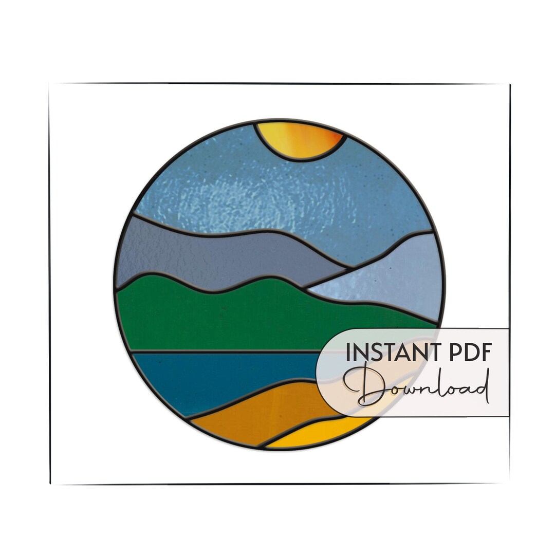 Round Landscape Stained Glass Pattern, Modern Stained Glass Design ...