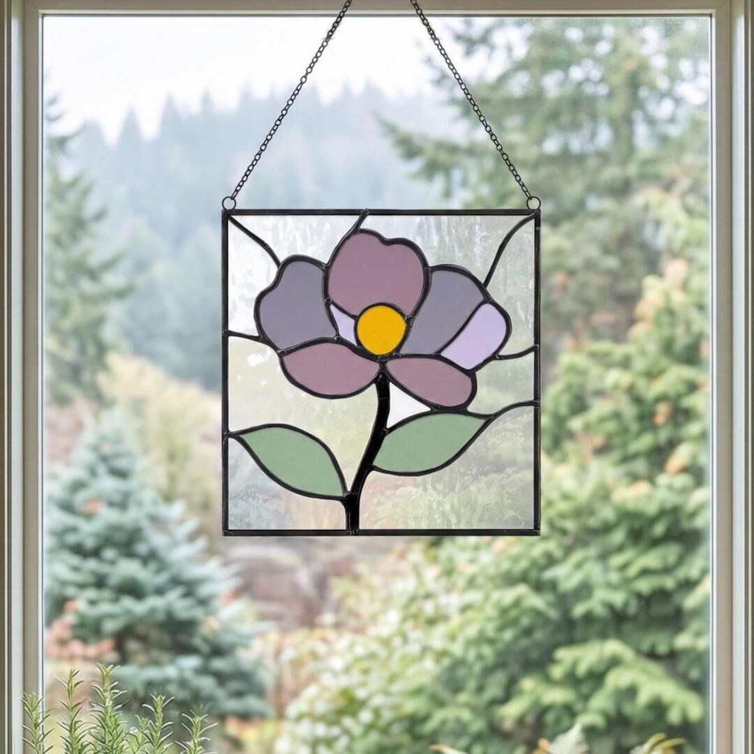 Simple Flower Stained Glass Pattern: Floral Suncatcher Template (PNG ...