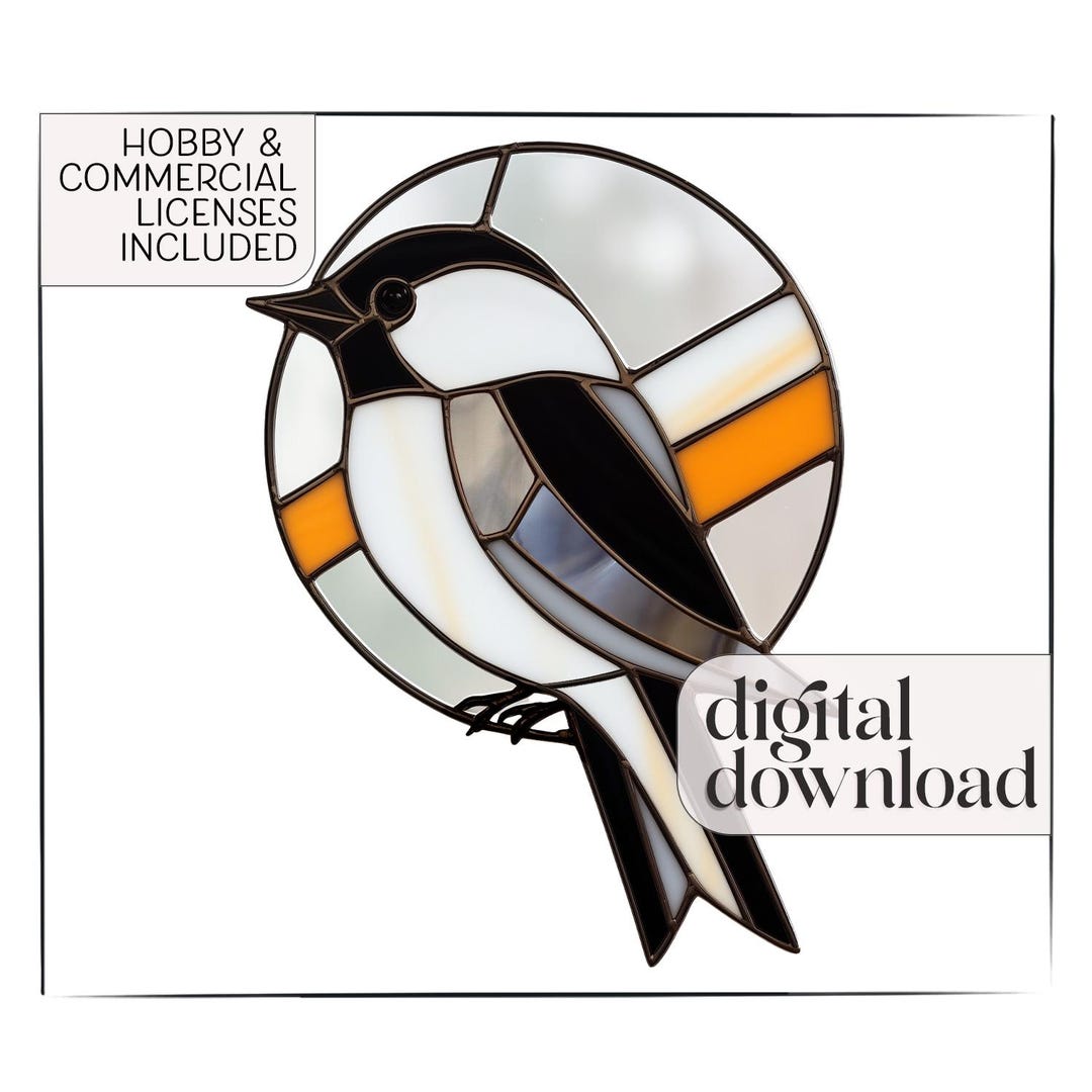 Stained Glass Chickadee Pattern, Stained Glass Bird, Digital Printable ...