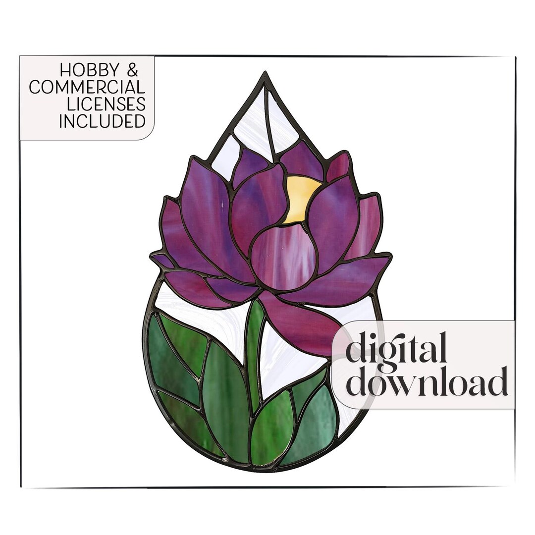 Peony Stained Glass Pattern, Printable Pattern, Teardrop Stained Glass ...