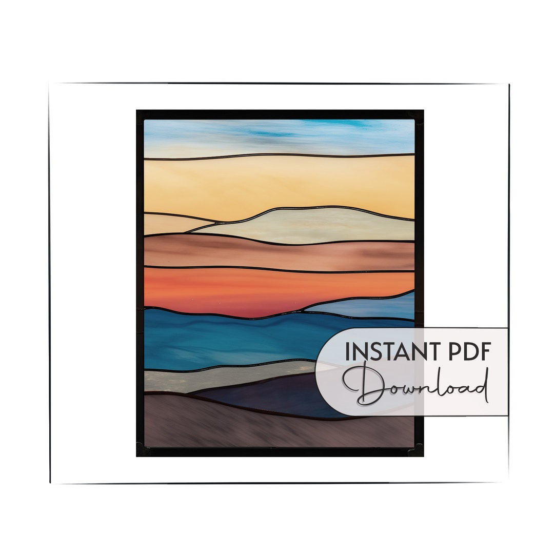 Mountain Landscape Stained Glass Pattern, Modern Stained Glass, Digital ...