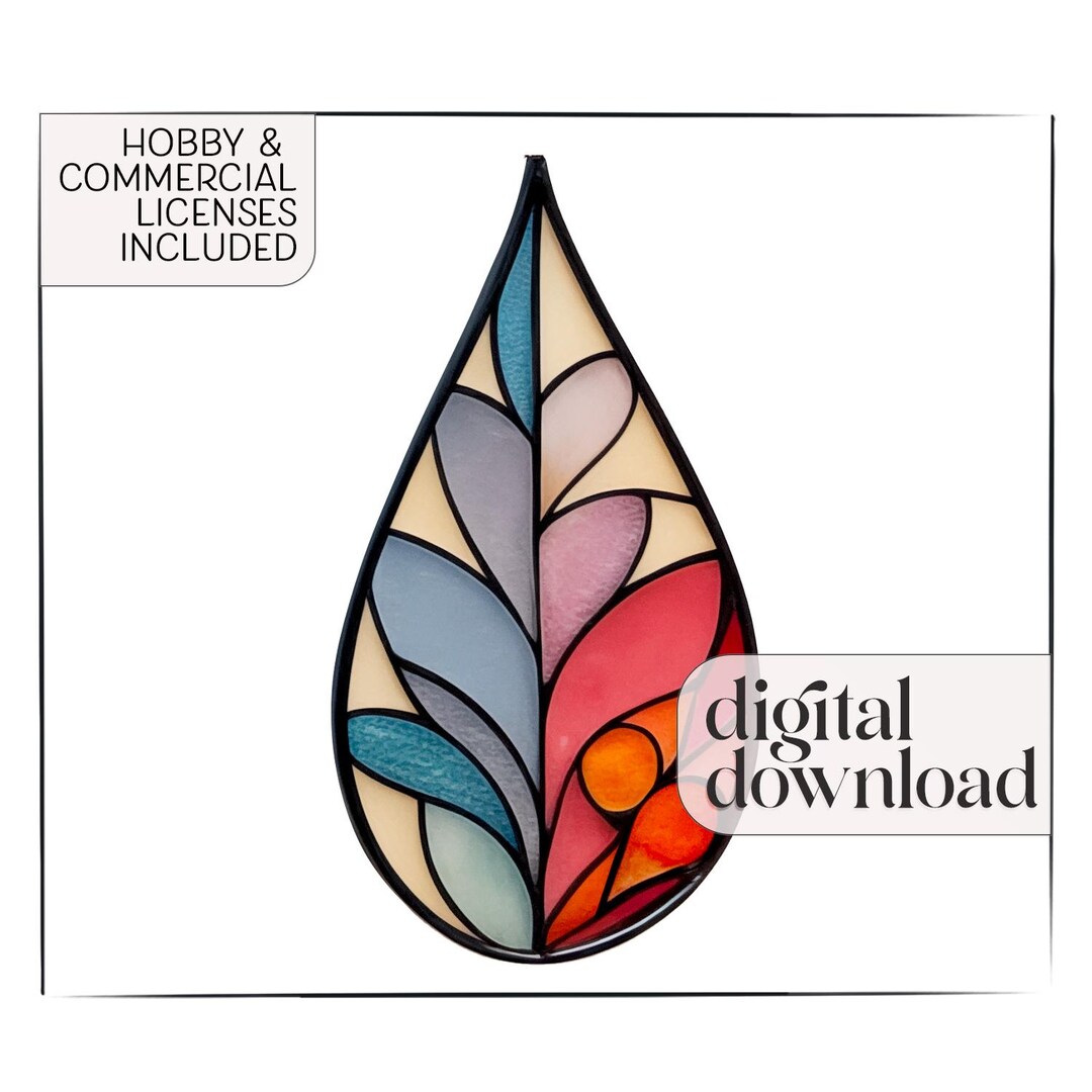 Modern Stained Glass Leaves Pattern, Plant Stained Glass Patterns ...