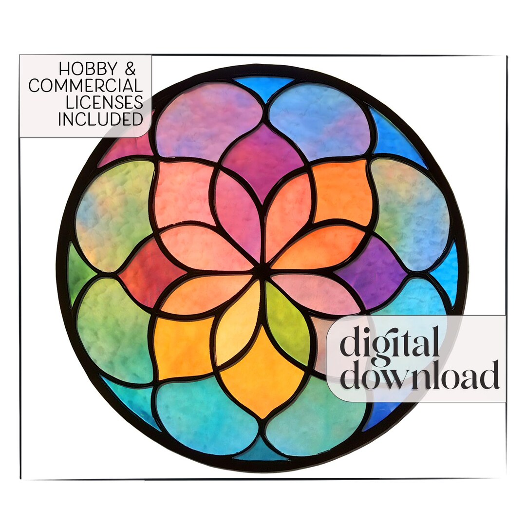 Rose Window Round Stained Glass Pattern + PNG, Digital Download, Rose ...