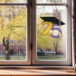 Stained Glass Pattern for Graduation Gift 2025, Graduation Cap ...