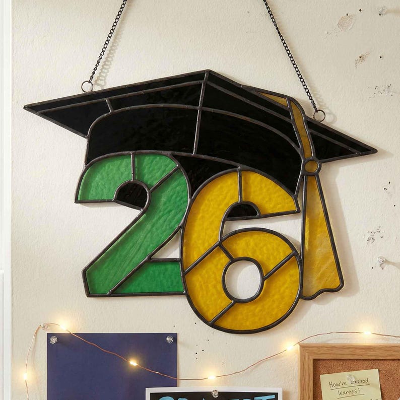 Stained Glass Graduation Cap Pattern: Class of 2026 Gift (SVG, PDF, PNG ...