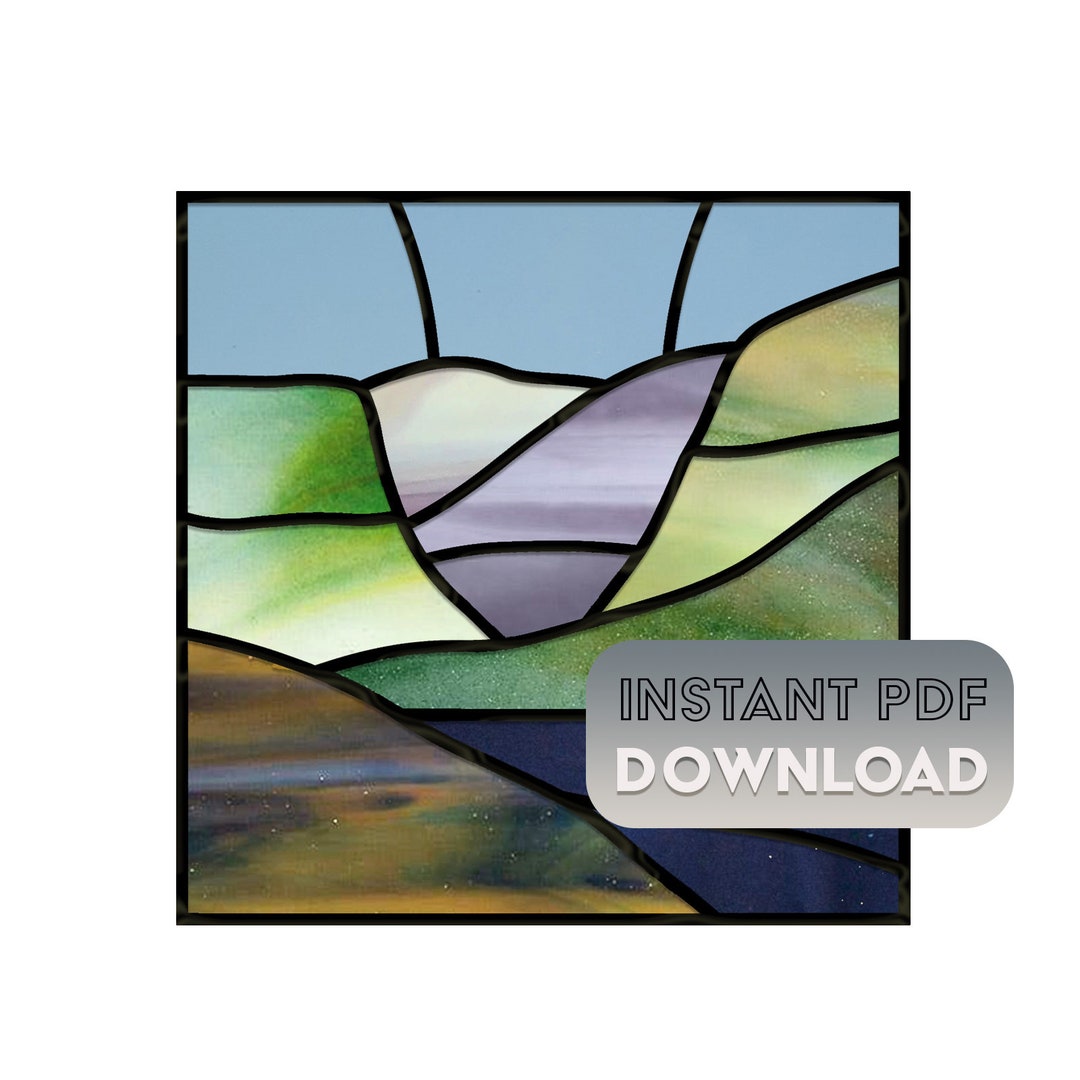 Modèle de vitrail de paysage débutant suncatcher en vitrail - Etsy France