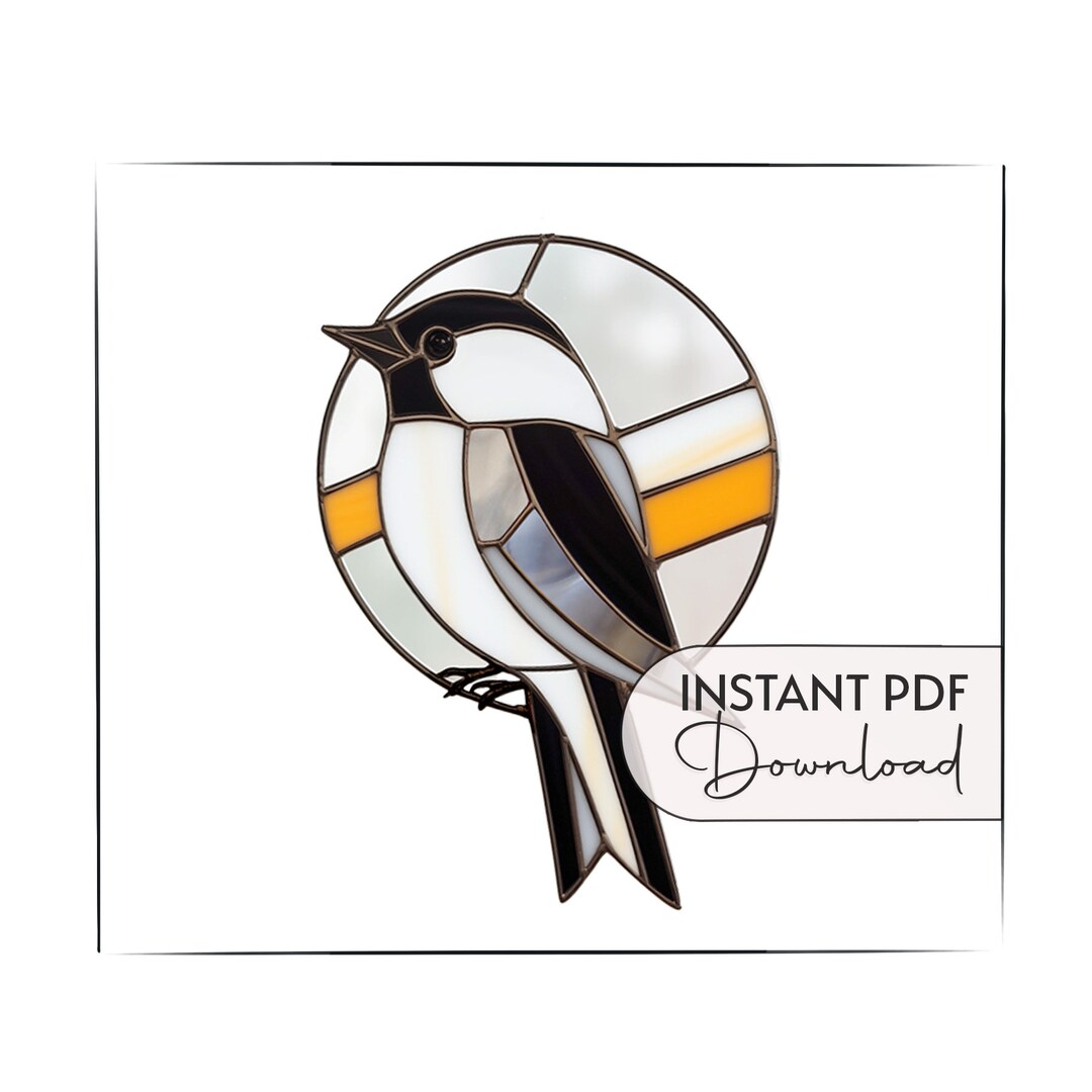 Stained Glass Chickadee Pattern, Stained Glass Bird, Digital Printable ...