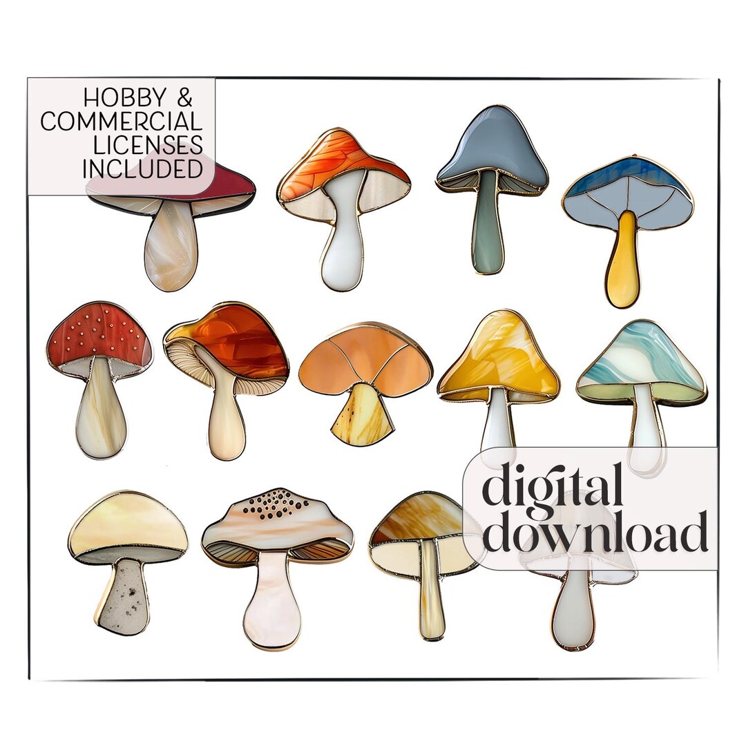Stained Glass Mushroom Patterns: 13 Digital Designs (PDF & PNG) - Etsy