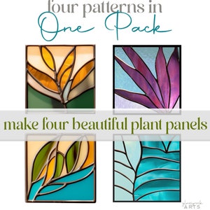 Modern Stained Glass Plant Patterns, 4 Printable Plant Stained Glass ...