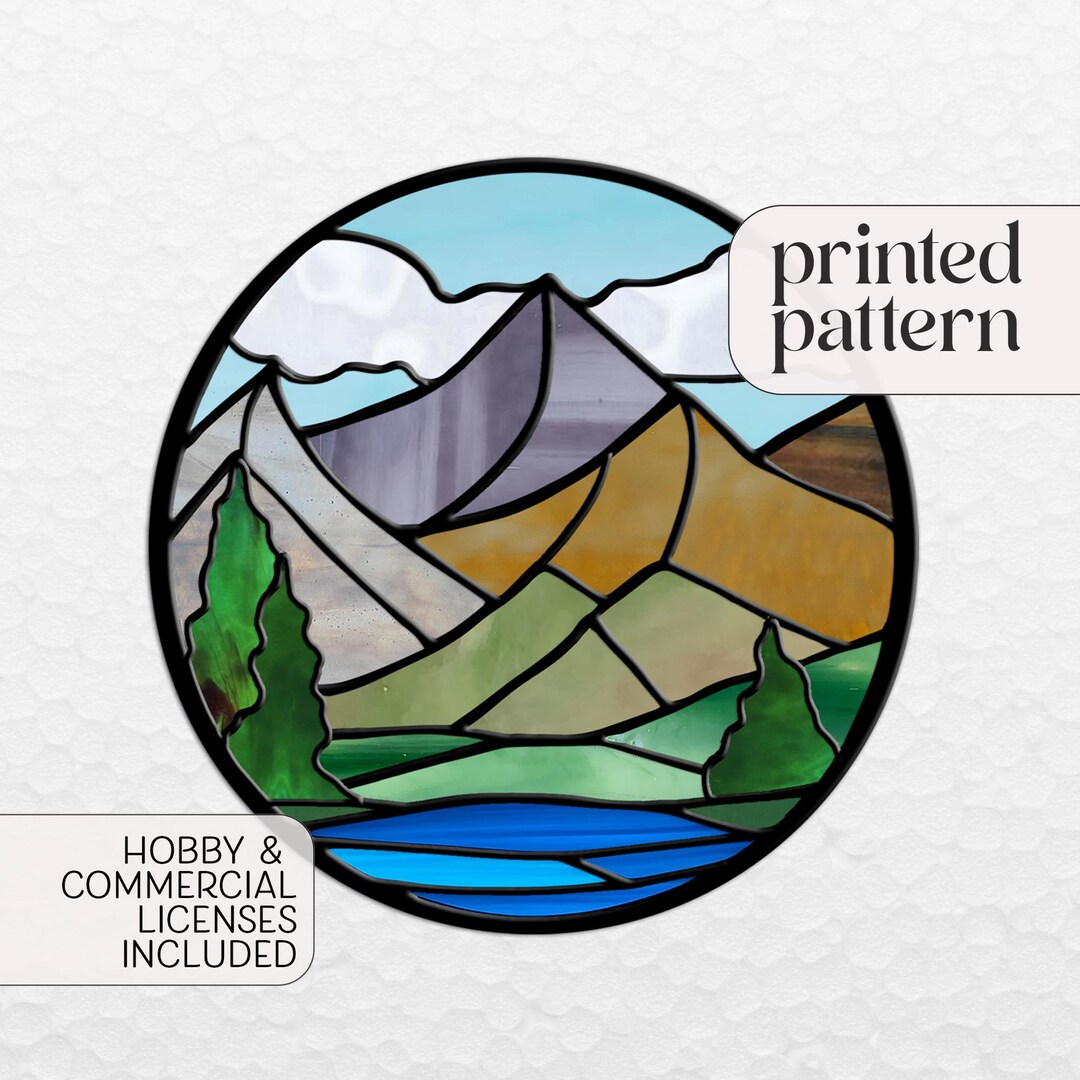 Mountain Round Landscape Stained Glass Printed Pattern, Modern Stained ...