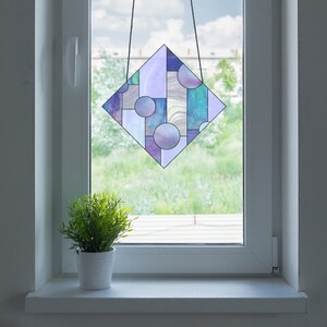 Square Stained Glass Geometric Pattern, Modern Stained Glass Design ...