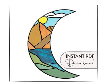 Digital Stained Glass Pattern for Download Moon - Etsy