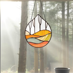 Teardrop Forest Stained Glass Pattern: Modern Landscape Suncatcher PDF ...