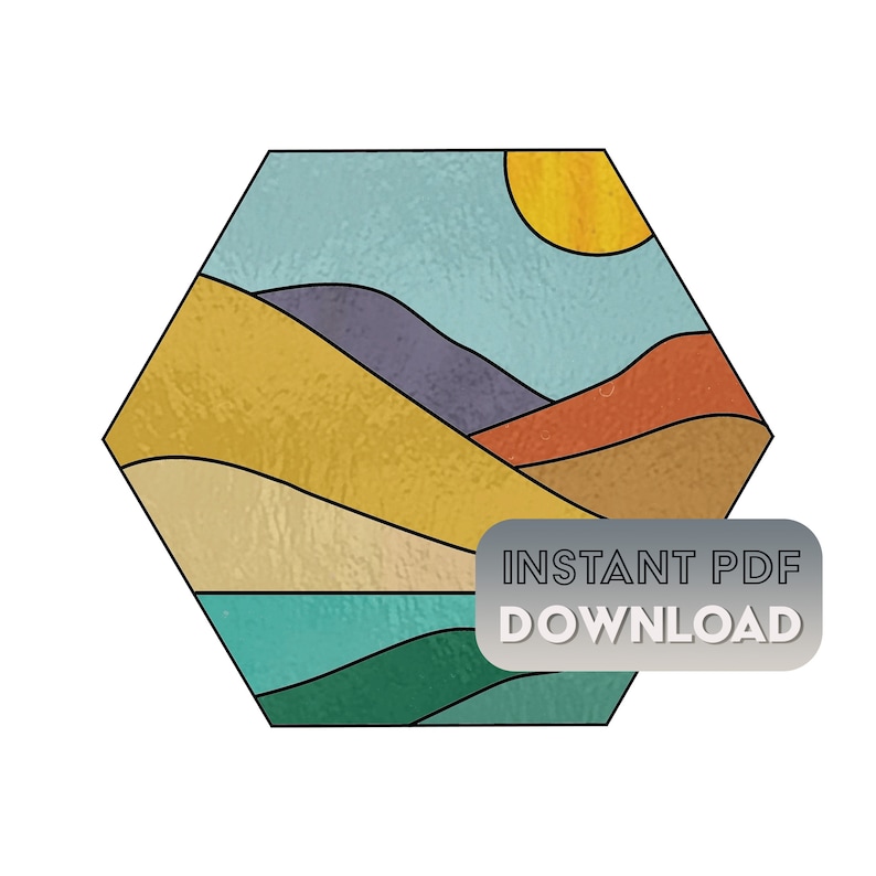Hexagon Landscape Stained Glass Pattern Modern Stained Glass - Etsy
