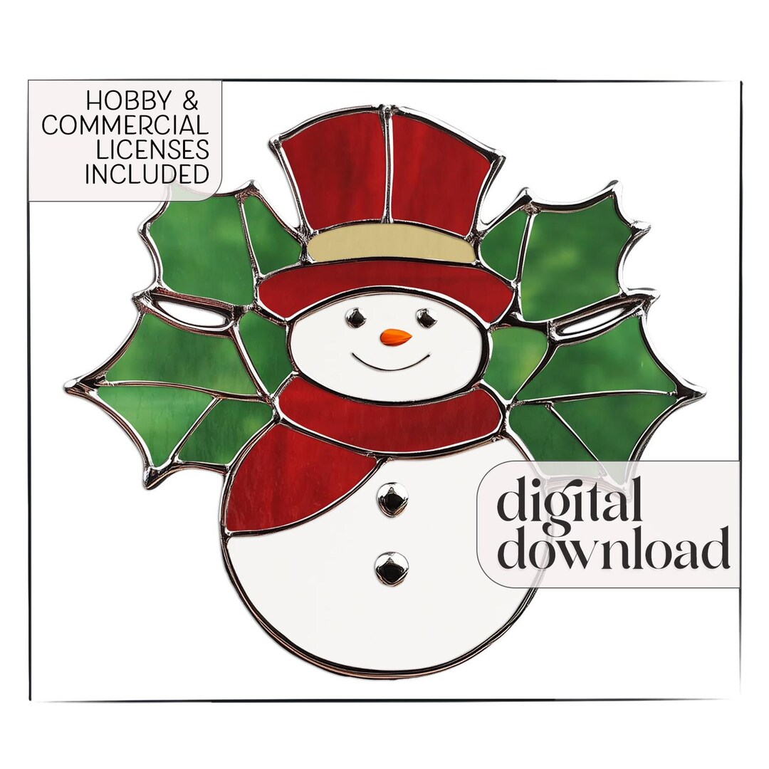 Snowman Stained Glass Pattern Plus PNG, Printable PDF Pattern, Snowman ...