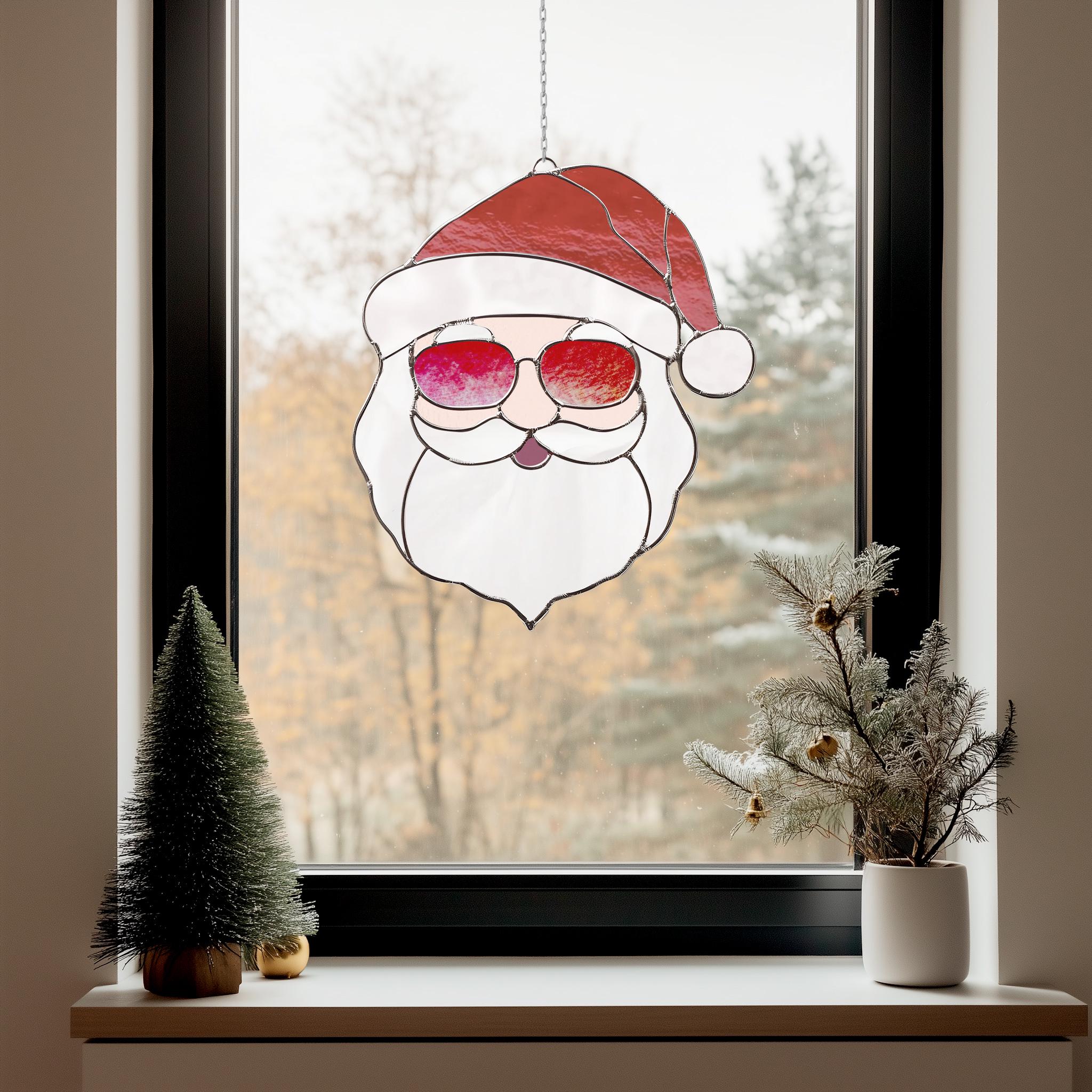 Santa Claus Stained Glass Pattern: Holiday Craft PDF & PNG - Etsy