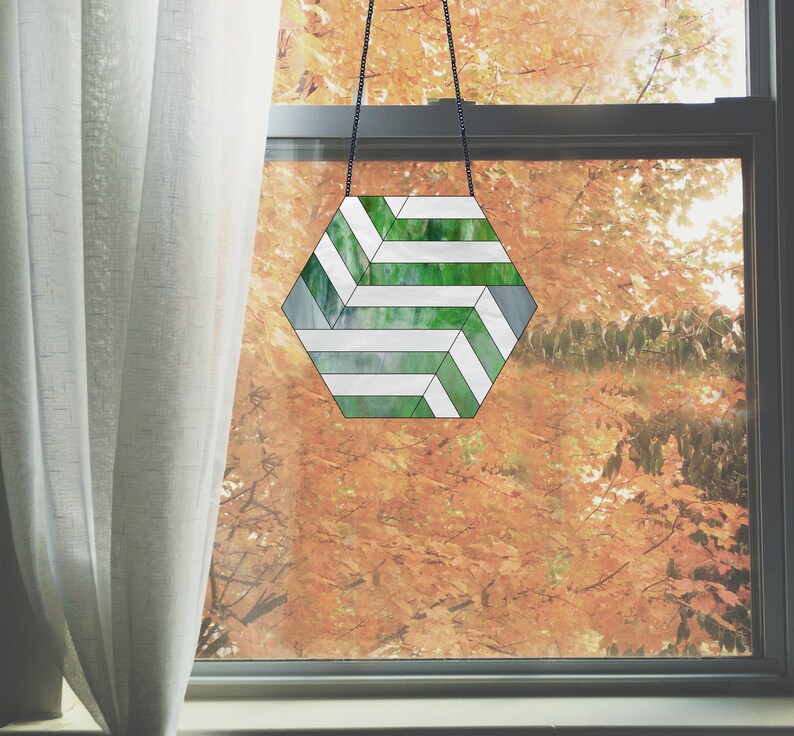 Stained Glass Hexagon Stripe Geometric Pattern Modern Stained - Etsy