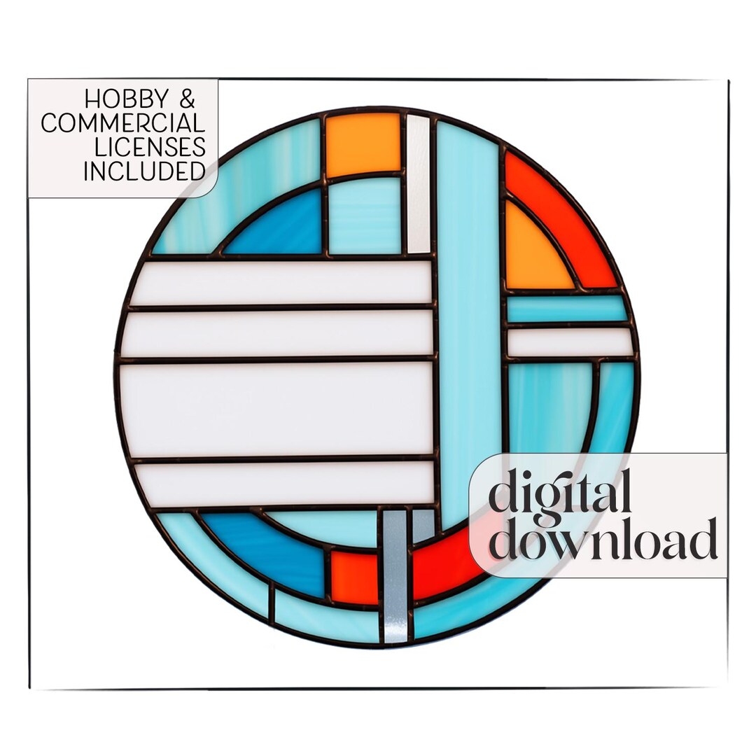 Round Art Deco Stained Glass Pattern, Modern Stained Glass Design ...