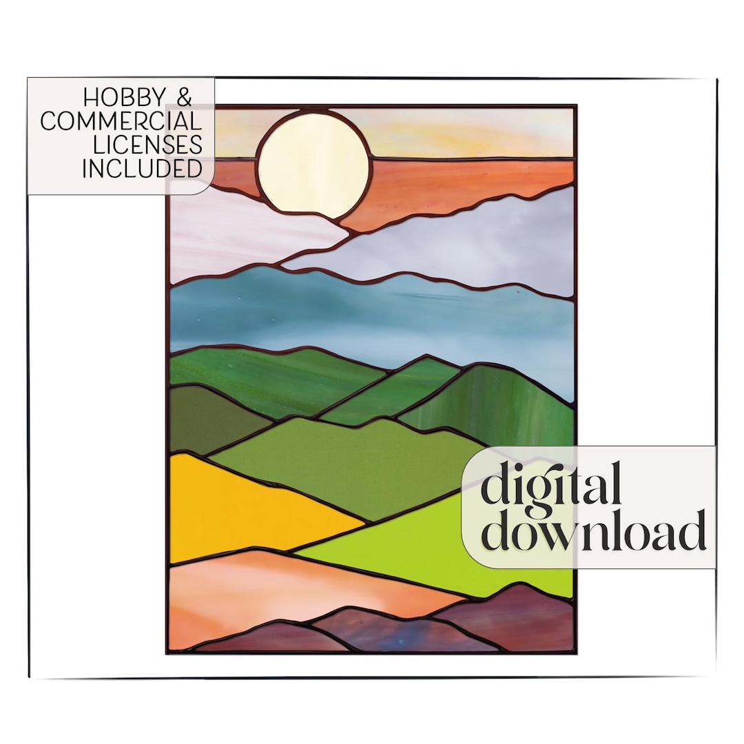 Mountain Landscape Stained Glass Pattern & PNG, Modern Stained Glass ...
