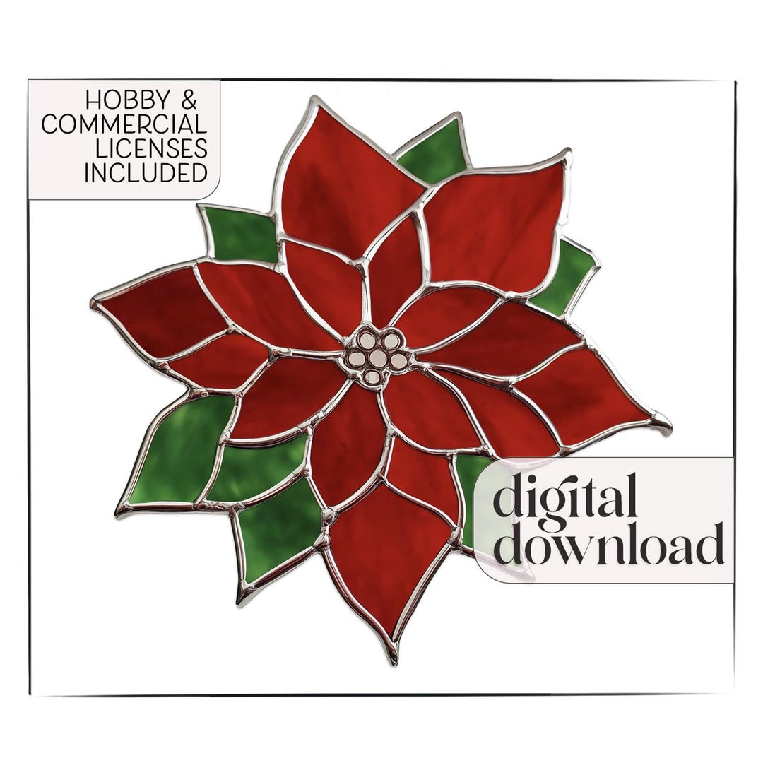 Poinsettia Stained Glass Flower Pattern, Printable PDF Pattern, Modern ...