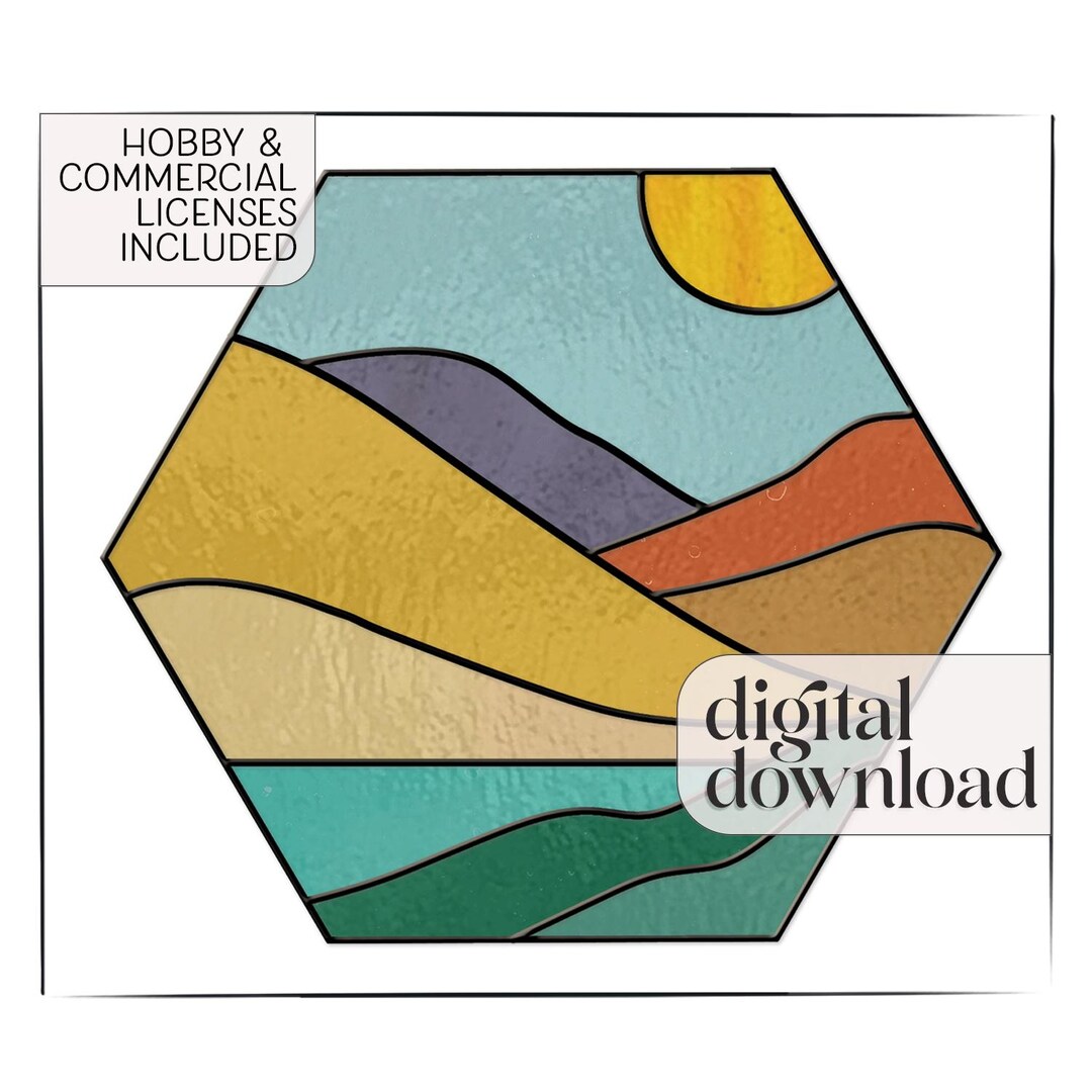 Hexagon Landscape Stained Glass Pattern & PNG, Modern Stained Glass ...