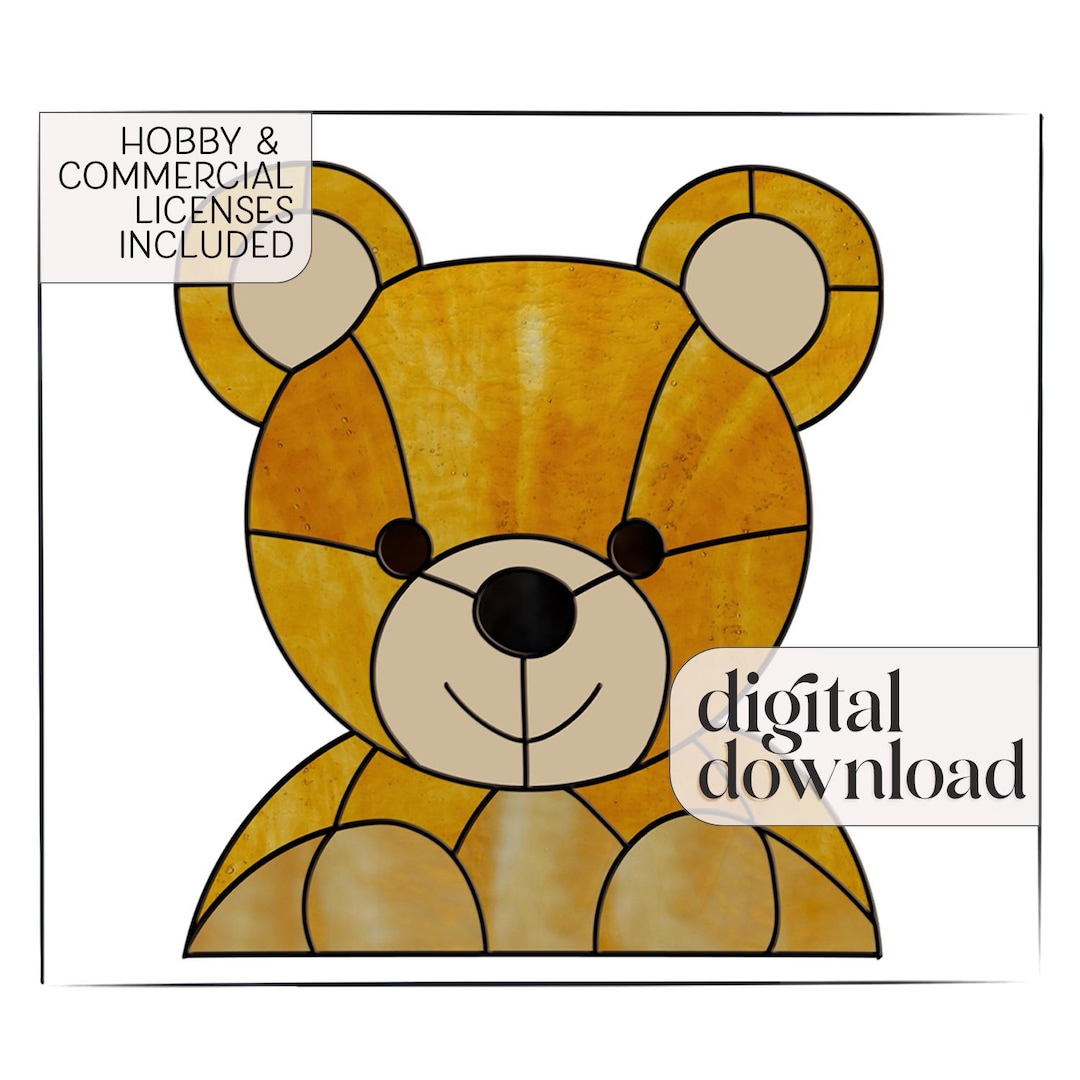 Teddy Bear Stained Glass Pattern, Printable Digital Download, Teddy ...