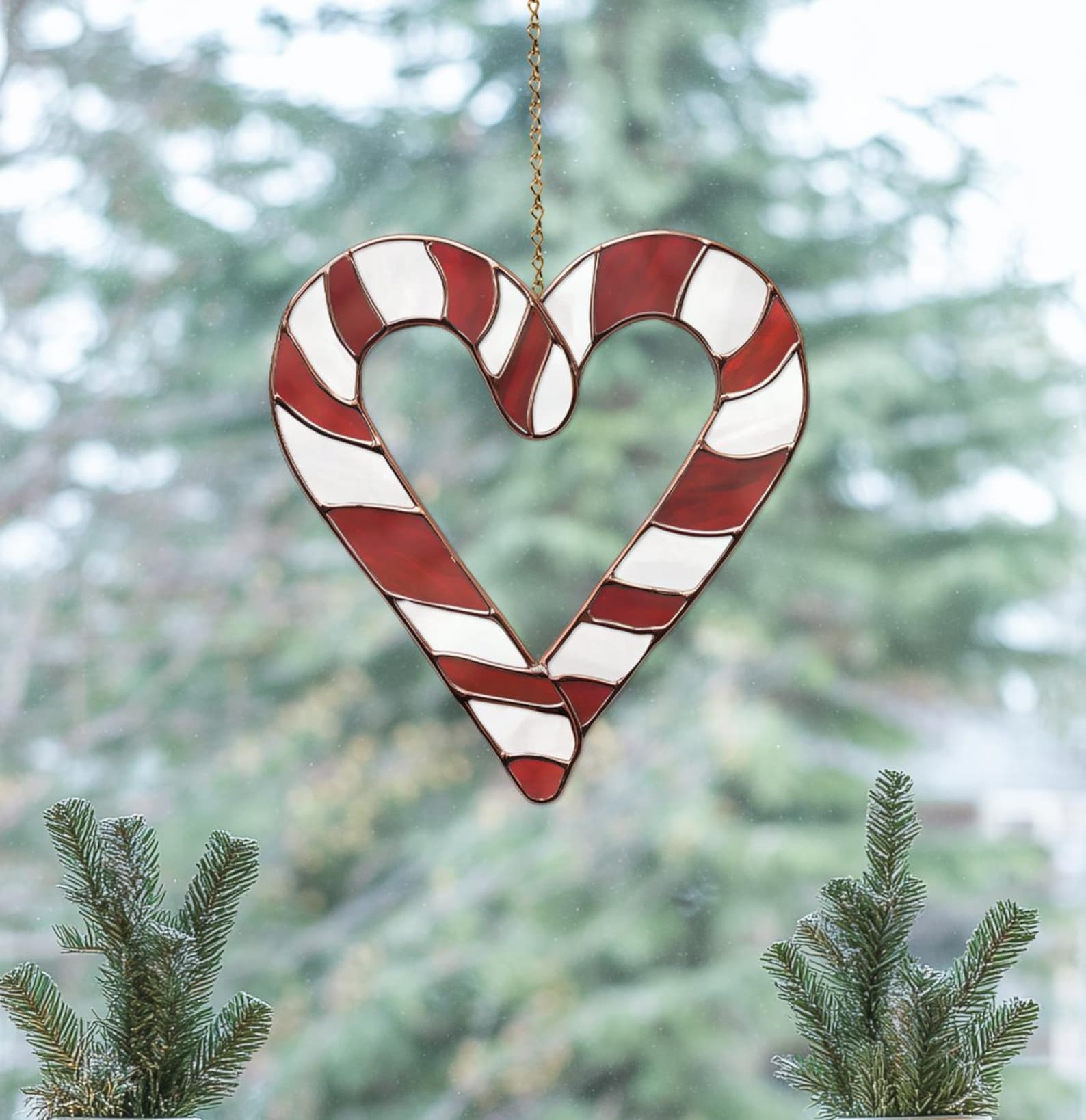 Candy Cane Heart Stained Glass Pattern: Christmas Suncatcher (PNG & PDF ...