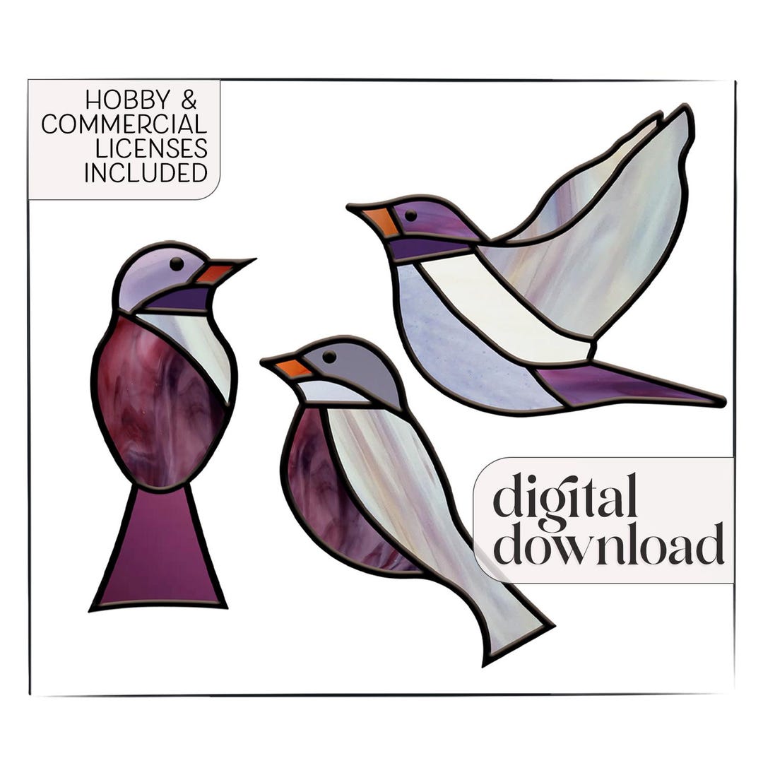 Modern Stained Glass Bird Patterns, 3 Easy Stained Glass Patterns ...