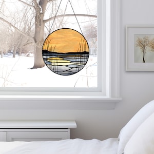 Winter Marsh Landscape Stained Glass Pattern, Modern Stained Glass ...