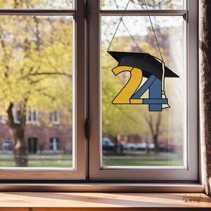 Stained Glass Pattern for Graduation Gift 2024, Graduation Cap ...