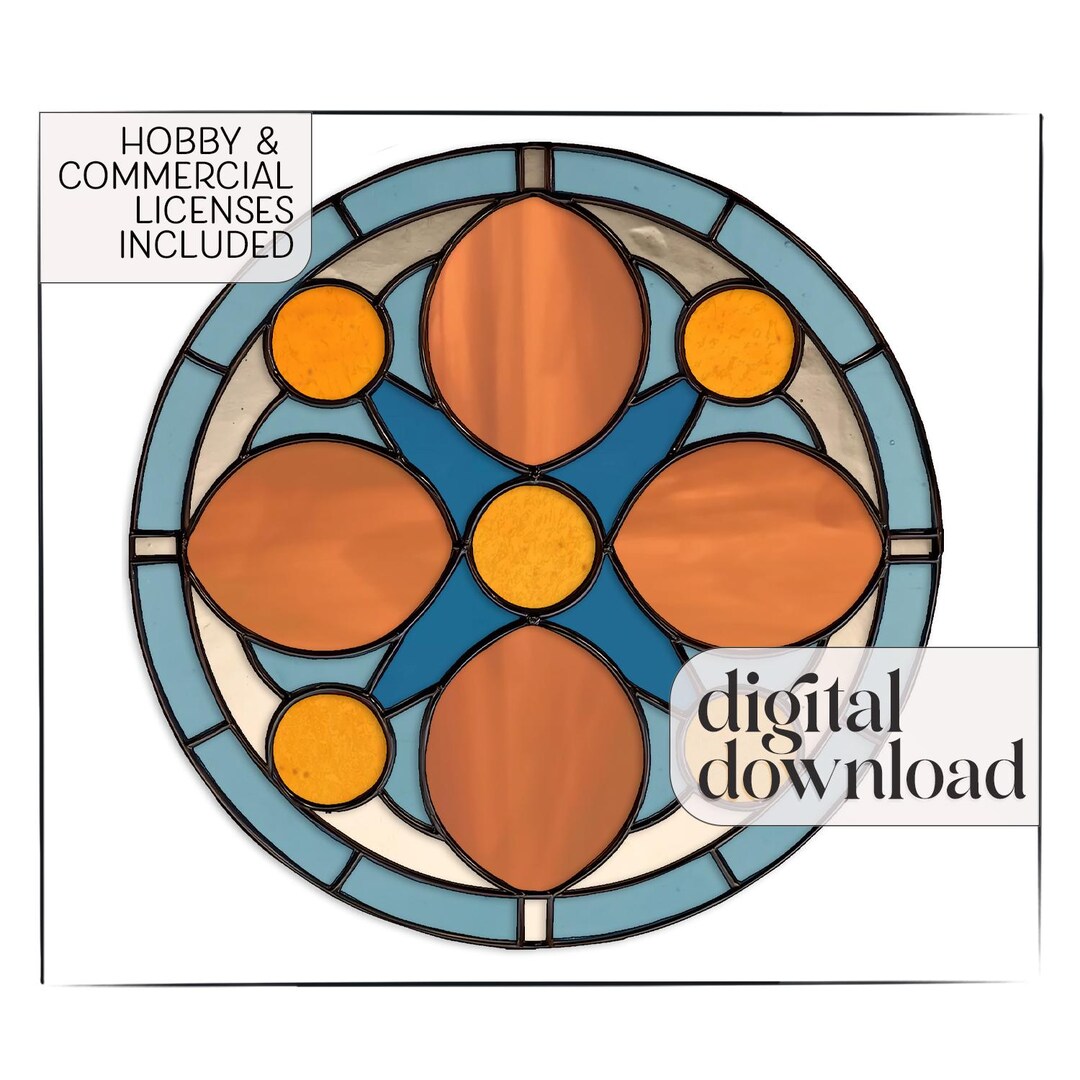 Mid Century Rose Window Stained Glass Pattern Plus PNG, Printable MCM ...