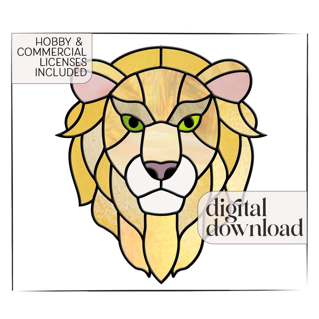 Lion Stained Glass Pattern, Digital Download, Modern Stained Glass Lion ...
