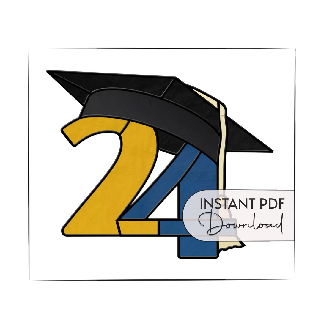 Stained Glass Pattern for Graduation Gift 2024, Graduation Cap ...