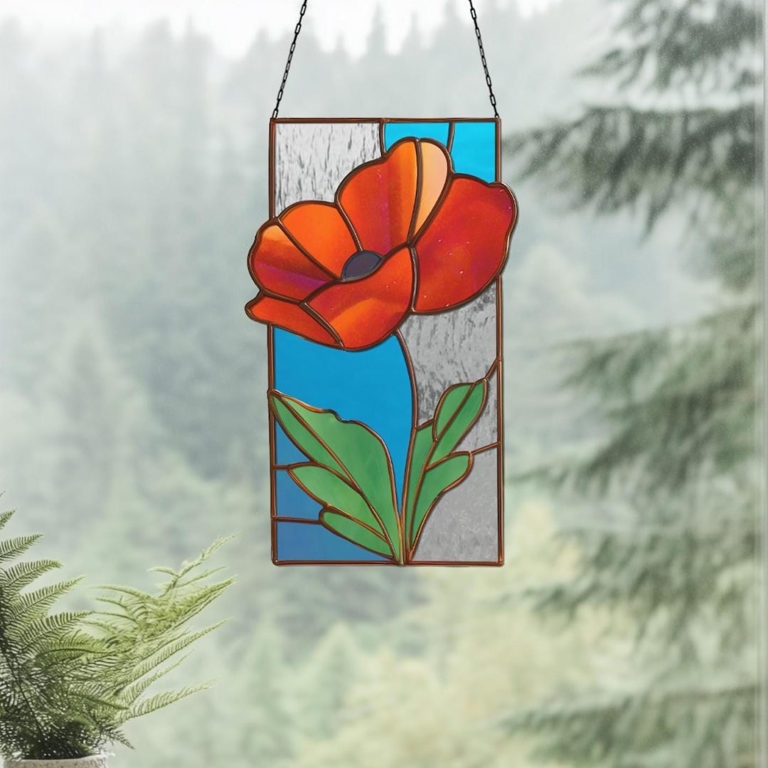 Poppy Stained Glass Pattern: Flower Suncatcher Template (PNG, PDF) - Etsy