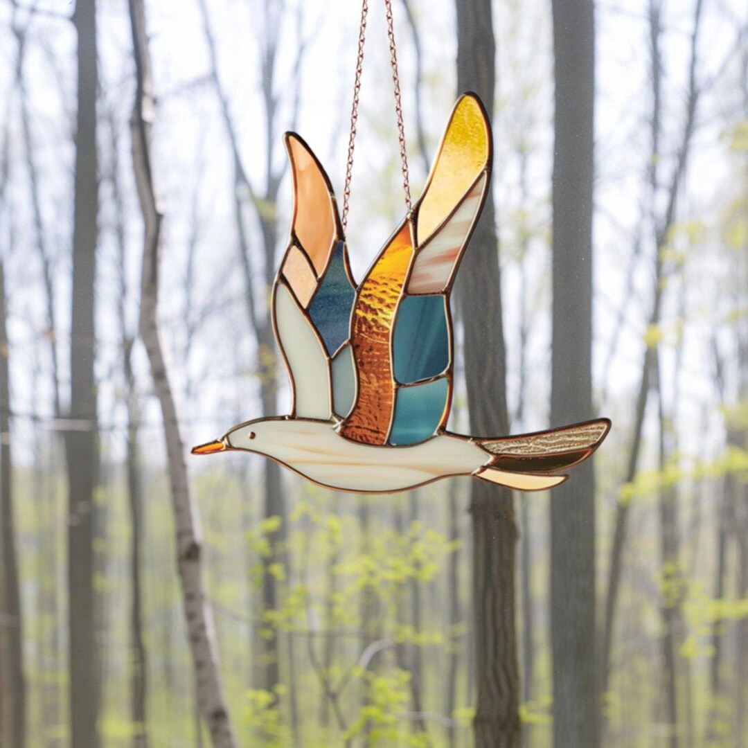 Seagull Stained Glass Pattern: Flying Bird Suncatcher PDF & PNG - Etsy