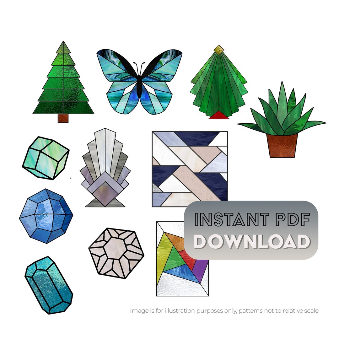 Modern Stained Glass Beginner Patterns Bundle Value Pack, Instant ...
