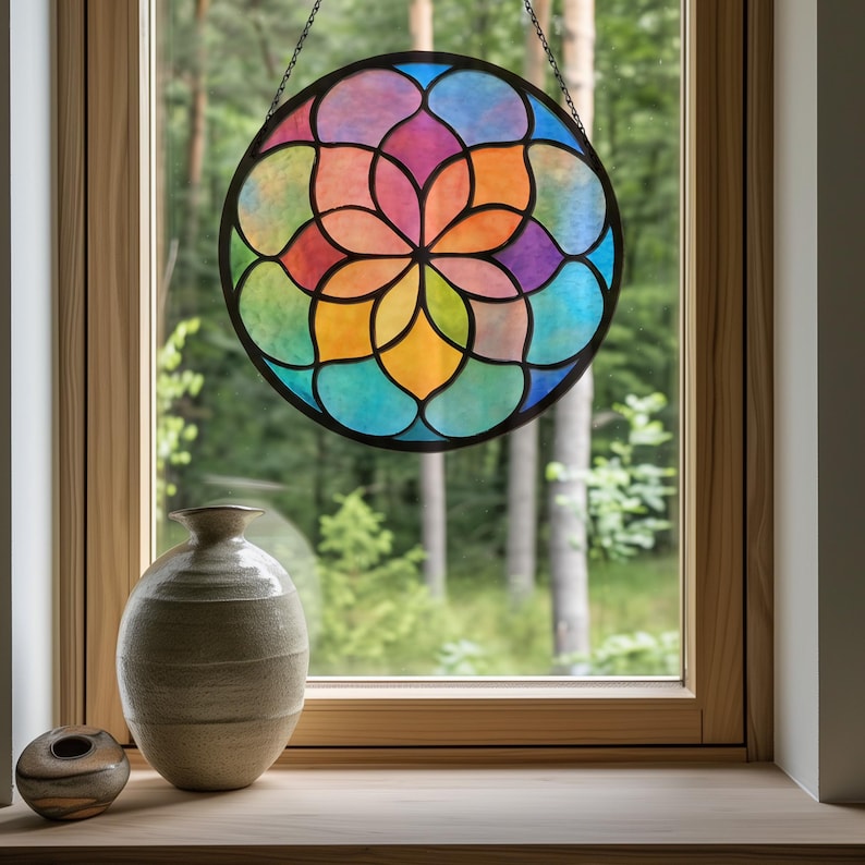 Rose Window Stained Glass Pattern: Round Suncatcher Template (digital ...