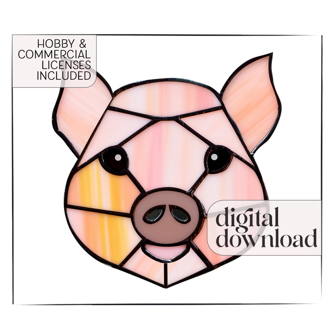 Pig Stained Glass Pattern, Digital Download for a Stain Glass Pig ...