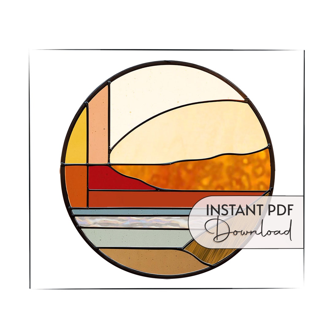 Desert Landscape Round Stained Glass Pattern, Mountain Landscape ...