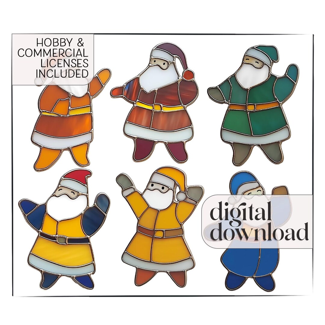 Santa Claus Stained Glass Pattern, Dancing Santas Stain Glass PDF ...