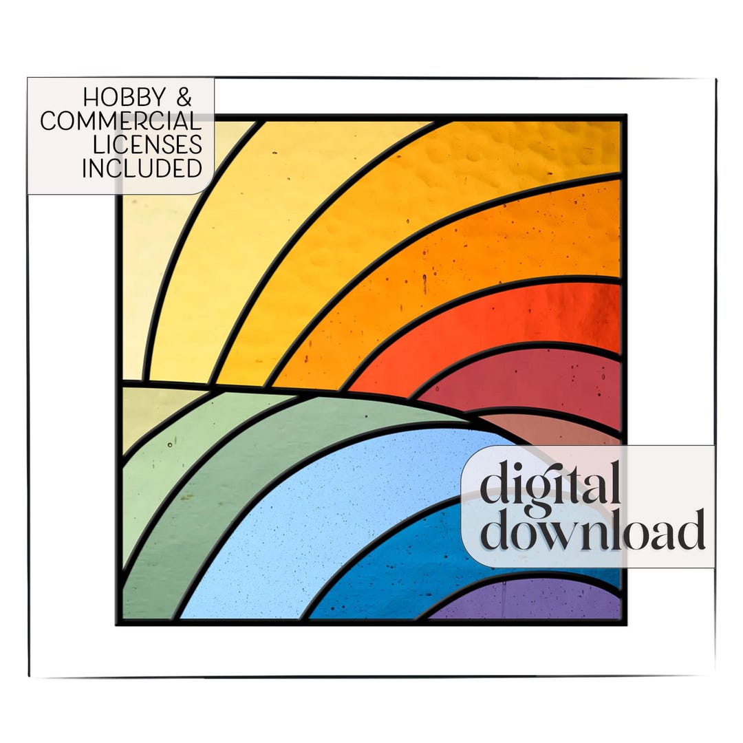 Rainbow Square Stained Glass Pattern, Modern Stained Glass Design ...