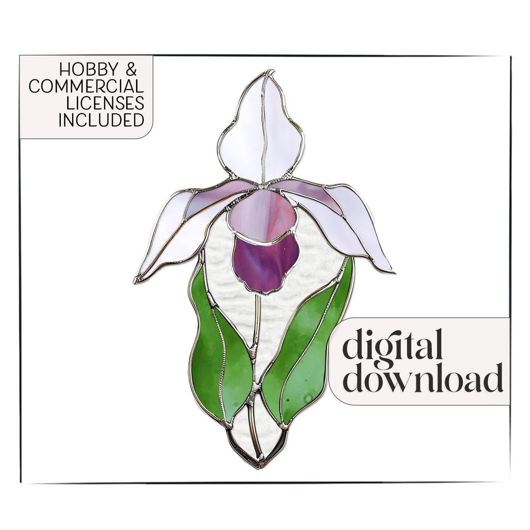 Stained Glass Lady Slipper Orchid Pattern, Printable Pattern, Orchid ...