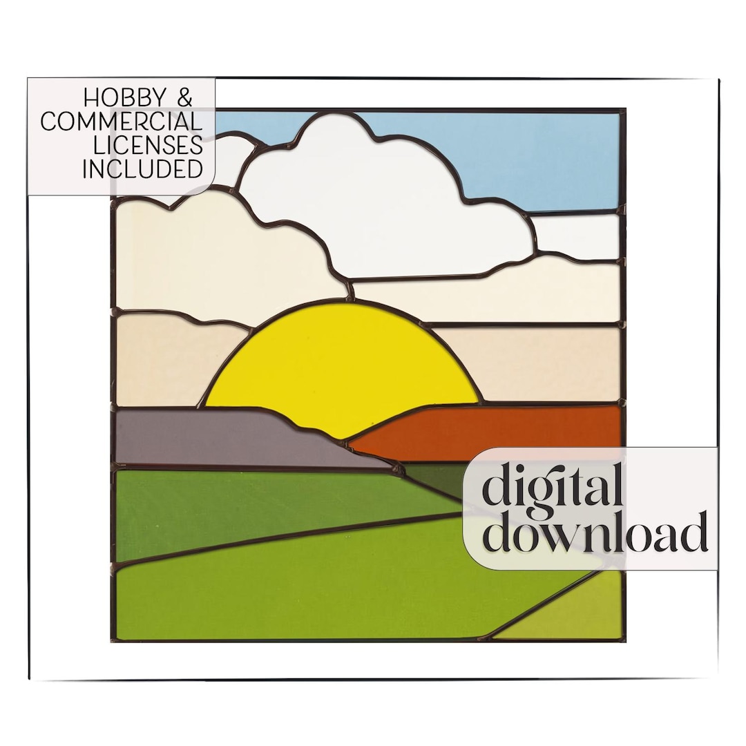 Farm Landscape Stained Glass Pattern, Modern Stained Glass, Digital ...